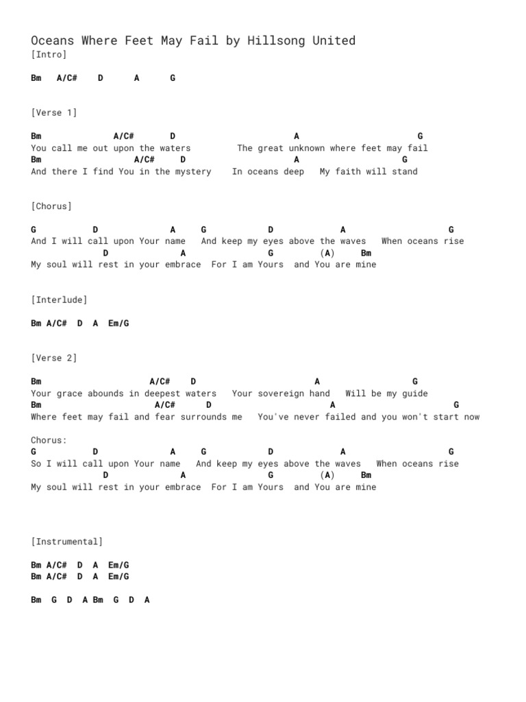 Oceans by Hillsong United Chords | PDF | Song Structure | Music Theory