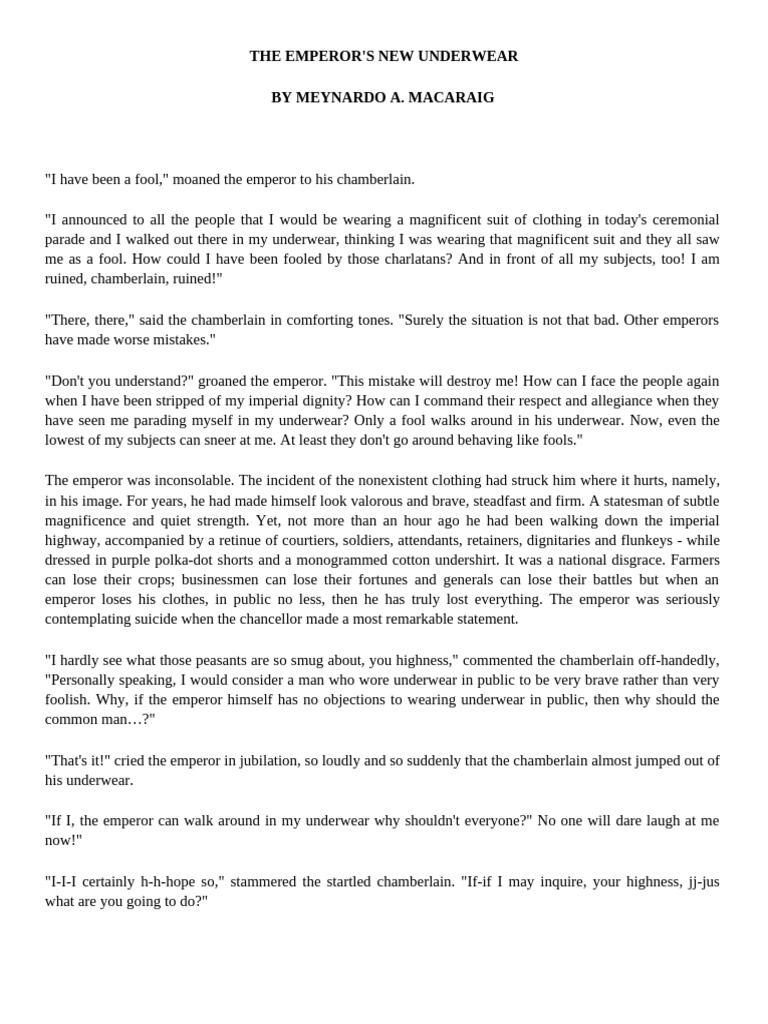 ACT 2 The Emperor's New Underwear by Meynardo Macaraig | PDF | Clothing