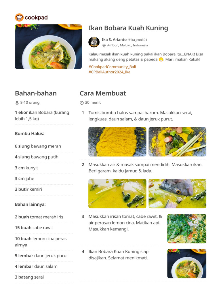 Resep Ikan Bobara Kuah Kuning | PDF