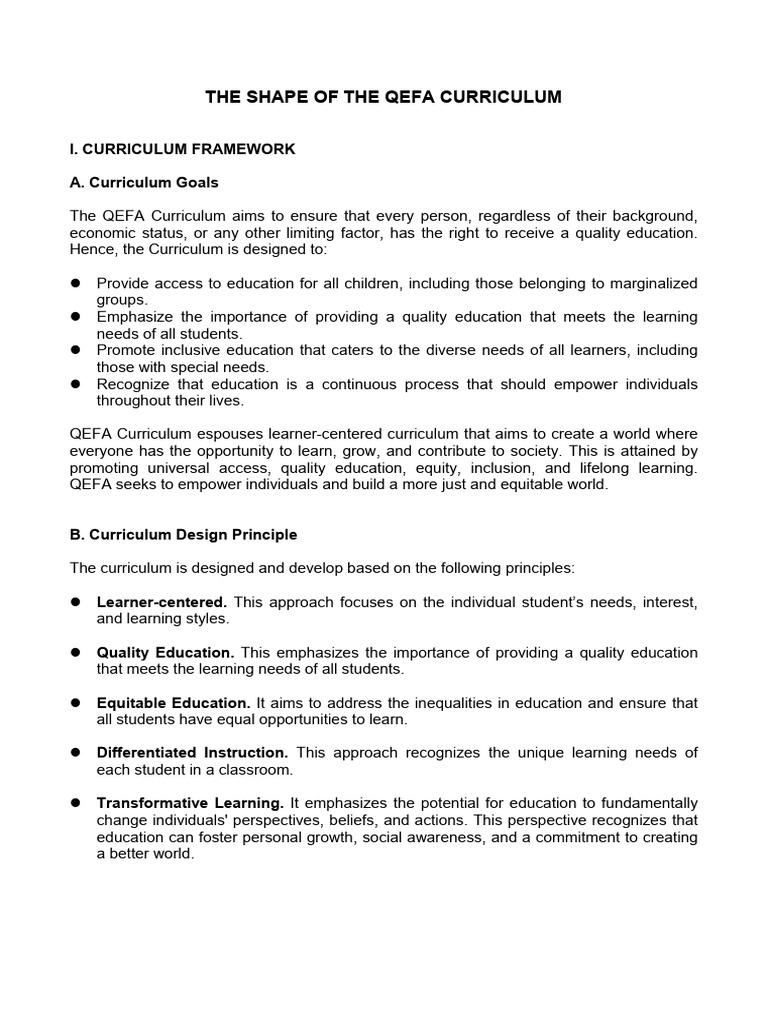 The Shape of The Qefa Curriculum1 | PDF | Inclusion (Education) | Curriculum