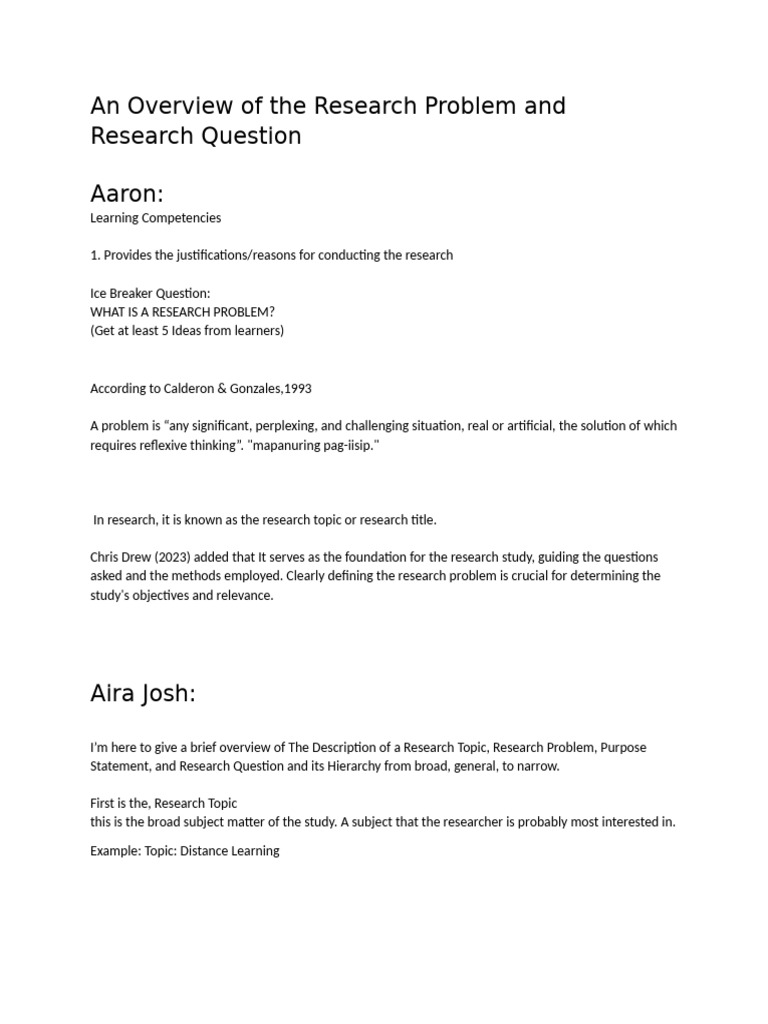 An Overview of the Research Problem and Research Question | PDF ...