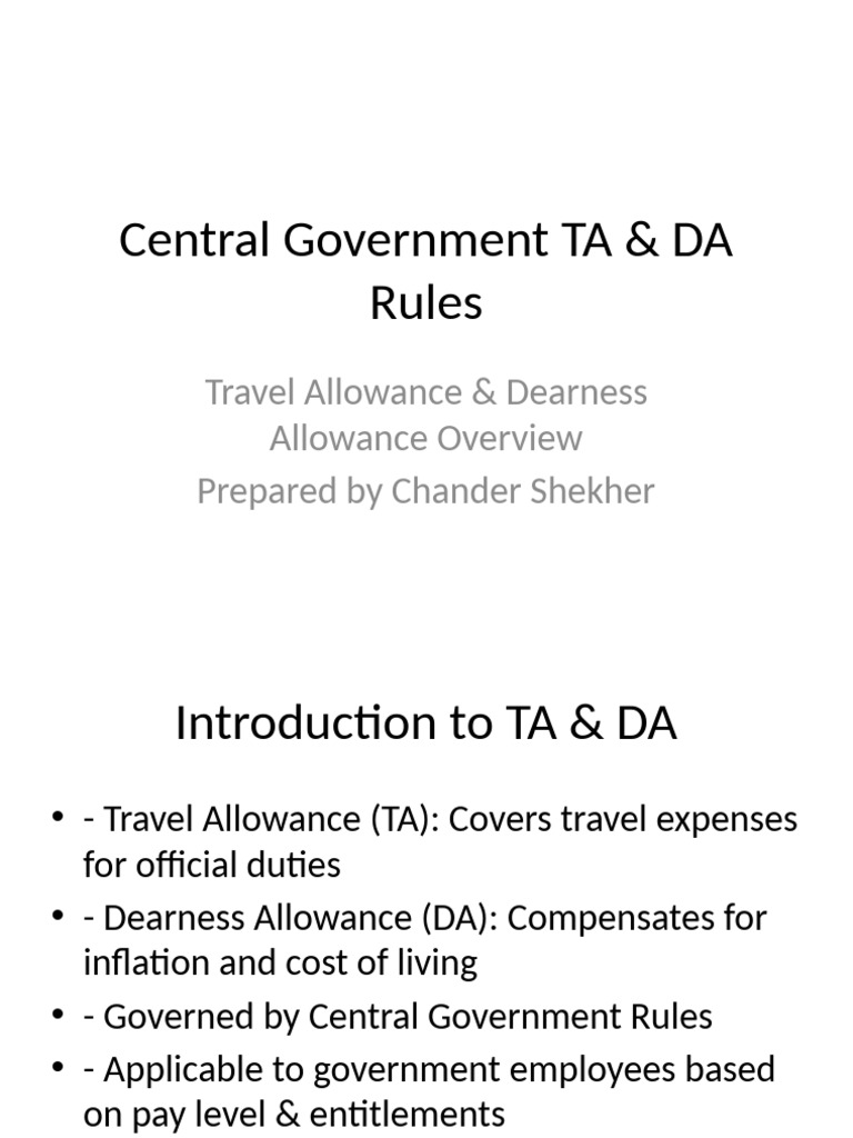 Central Govt TA DA Rules | PDF