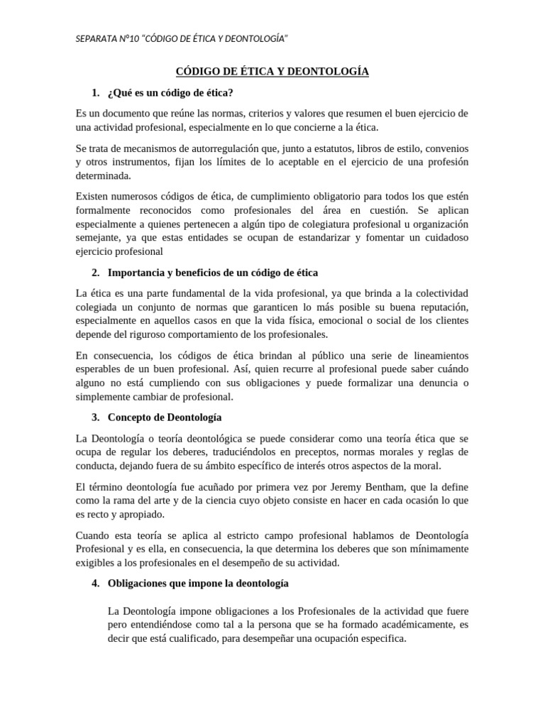 Código de Ética y Deontología SEPARATA 10 | PDF