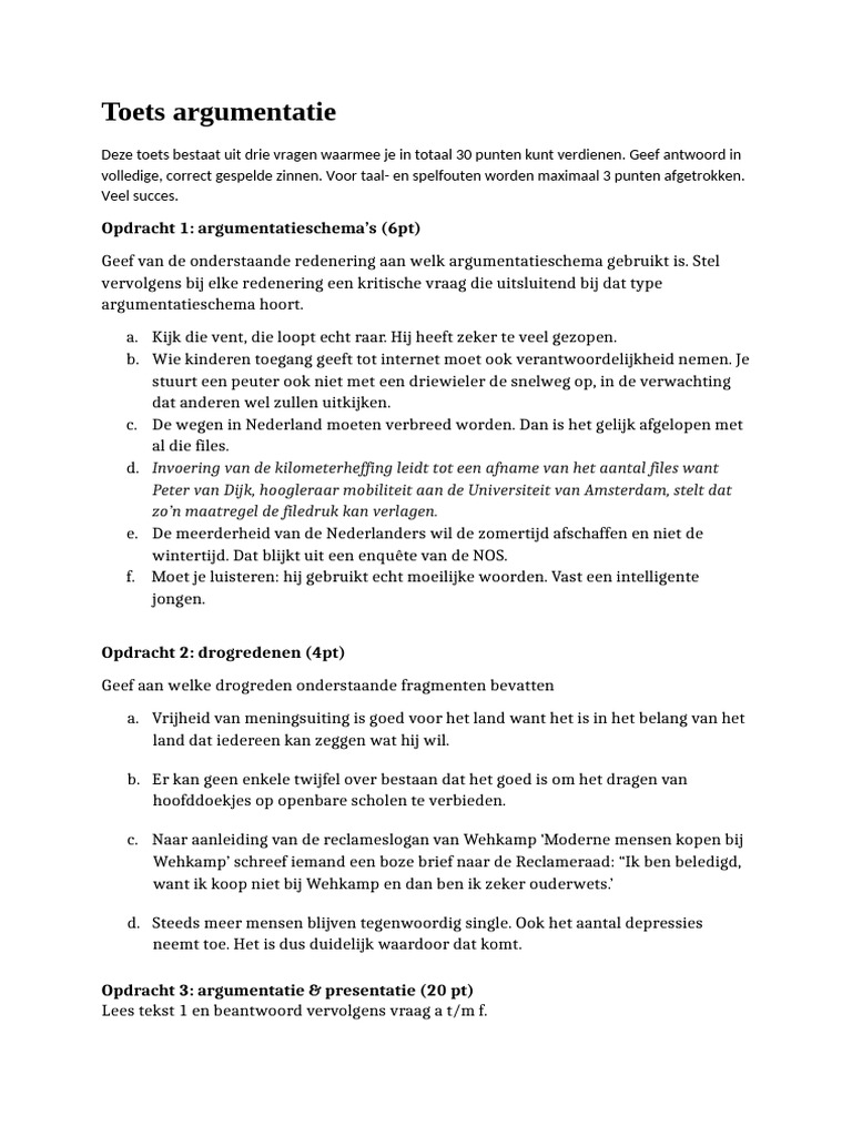 Toets Argumentatie | PDF
