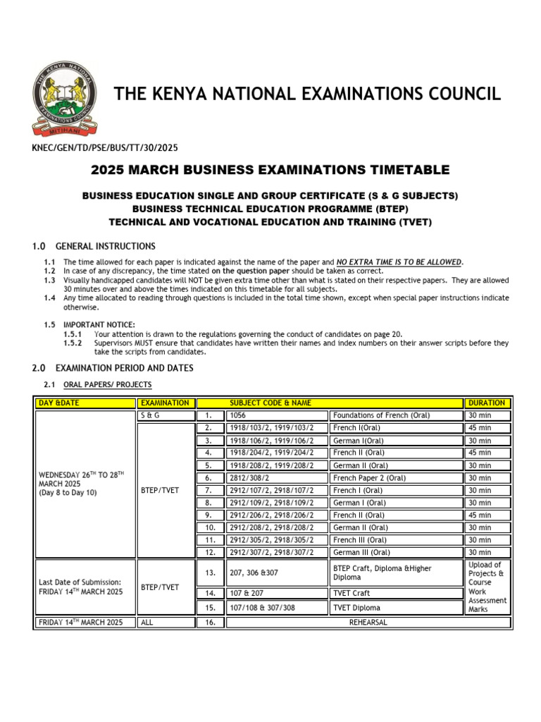 2025 March Business Exam Timetable Pdf Economies Business
