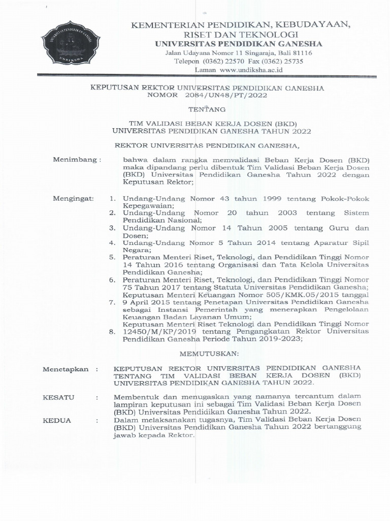 SK 2084 Tim Validasi BKD | PDF
