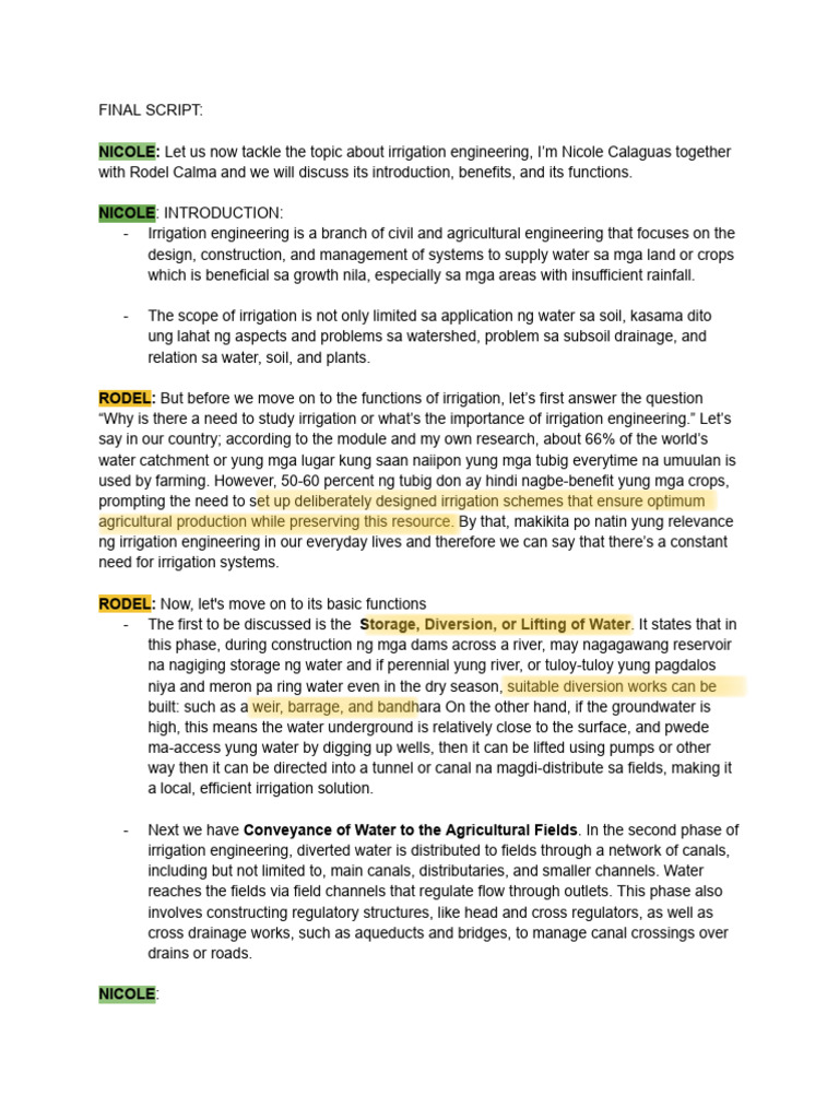 Final Script | PDF | Irrigation | Water Supply
