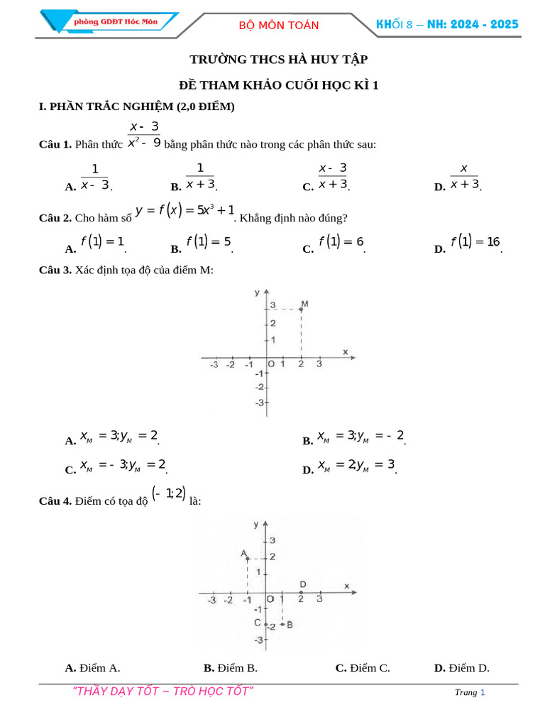 De DA tham khao CK 1 - Toan 8 - Truong THCS HHT - NH24.25 - Nguyễn Hường - Toán - Hà Huy Tập HM ...
