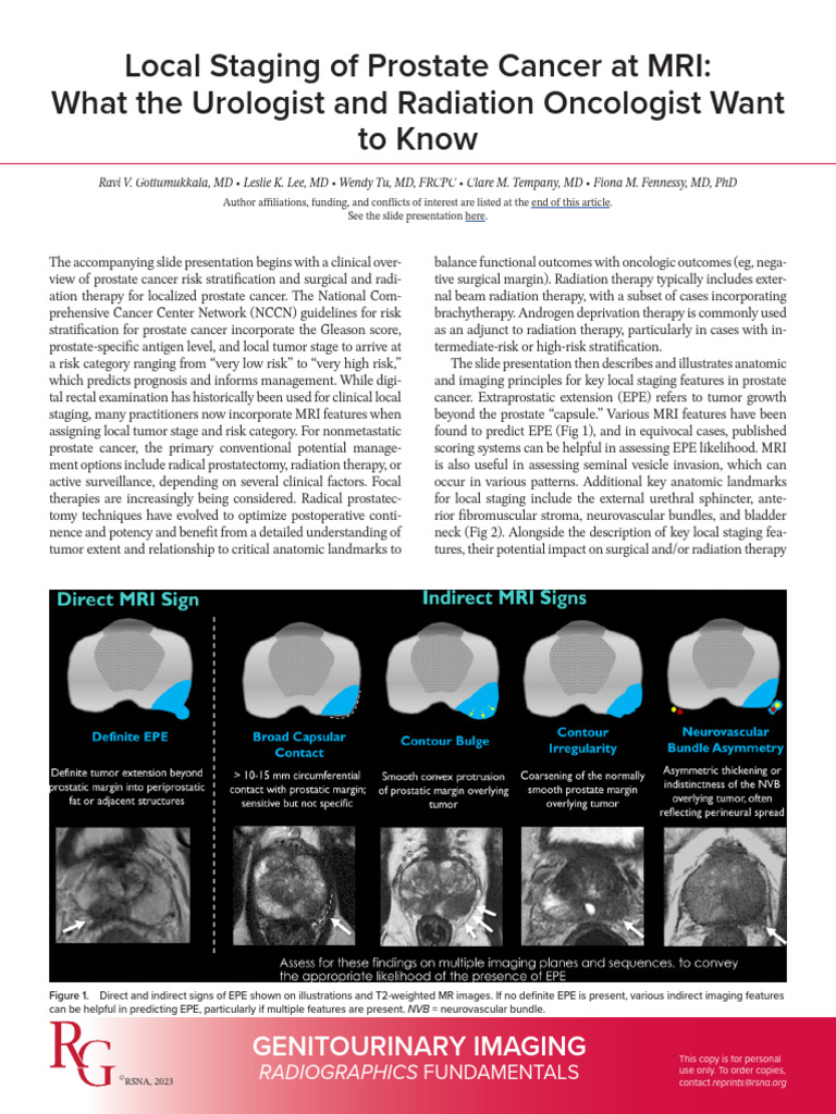 Gottumukkala Et Al 2023 Local Staging of Prostate Cancer at Mri What ...