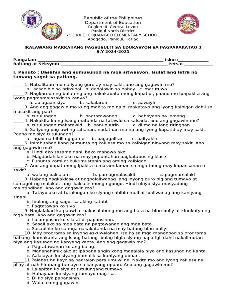 Second Periodical Test With Tos Grade 3 | PDF