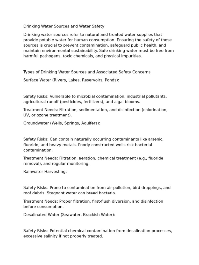 Drinking Water Sources and Water Safety | PDF | Drinking Water | Water ...