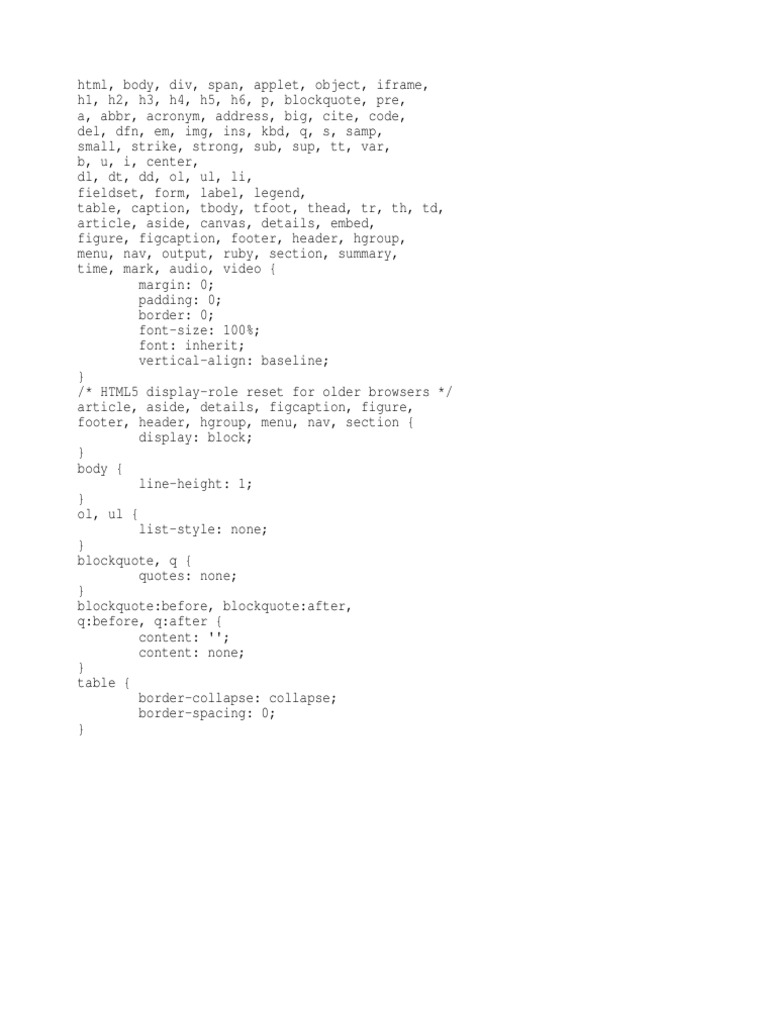 CSS Reset Stylesheet Guide | PDF