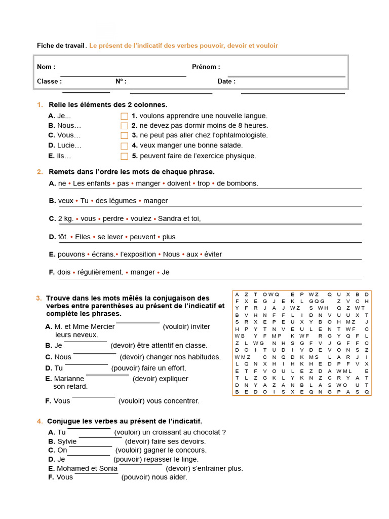 Présent des verbes pouvoir, devoir, vouloir | PDF | Linguistique ...