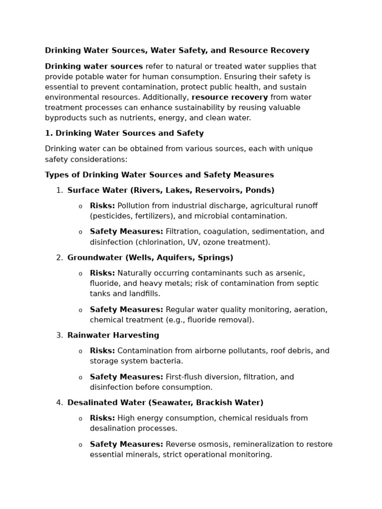 Drinking Water Safety and Sources Guide | PDF