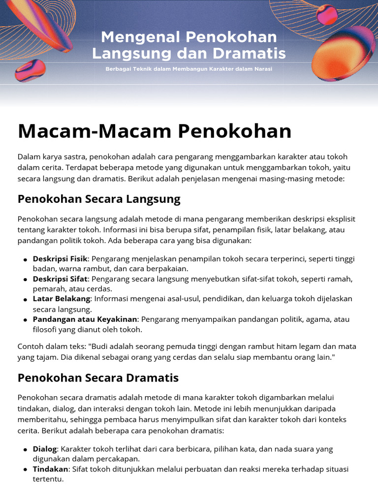 Teknik Penokohan dalam Sastra | PDF
