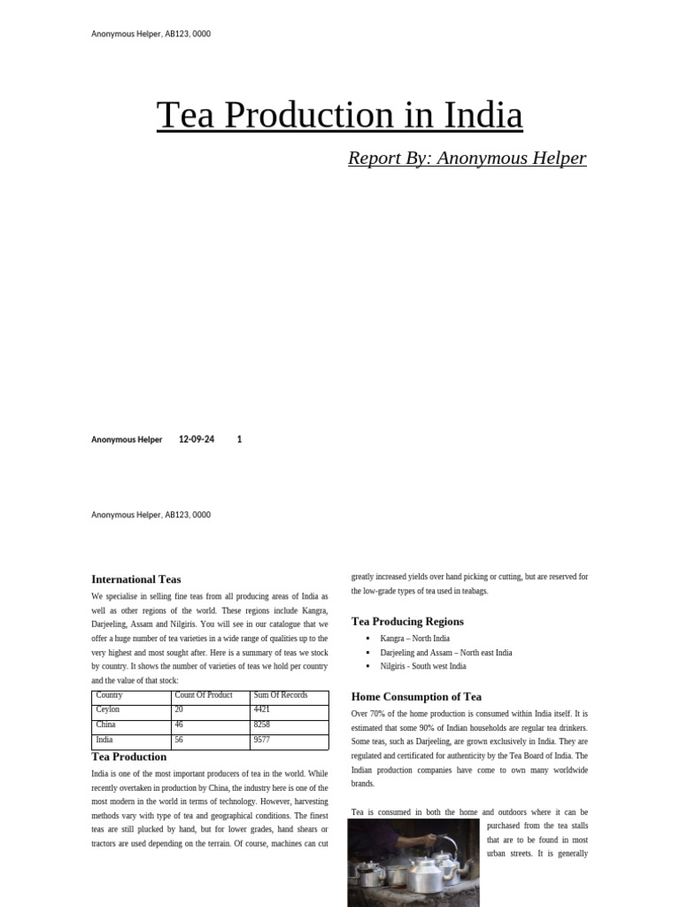 Tea Production in India | PDF | Tea | Drink