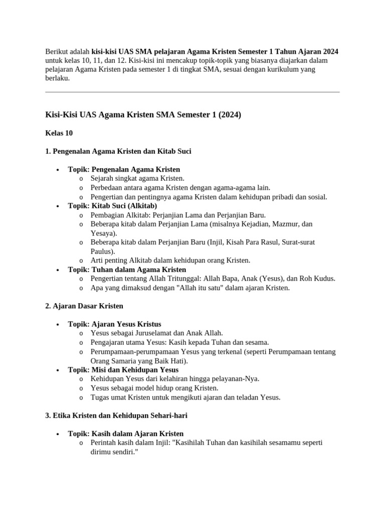 Kisi-Kisi Uas SMT 1 TH 2024 Sman 8 | PDF