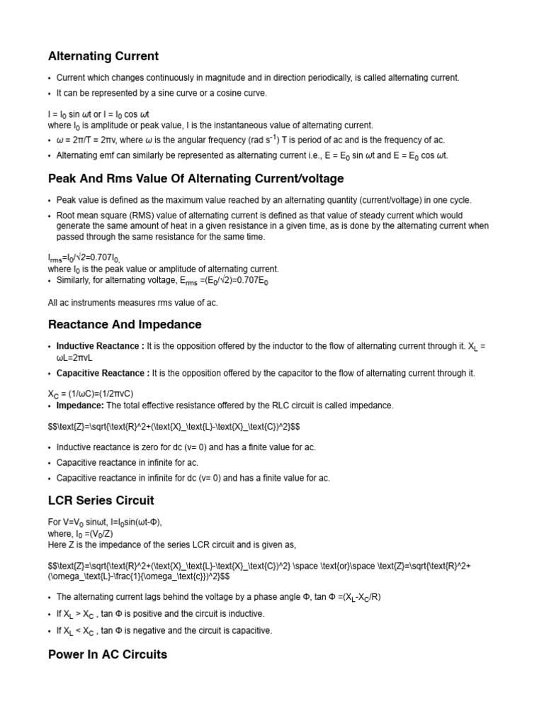 Alternating Current | PDF | Electrical Impedance | Alternating Current