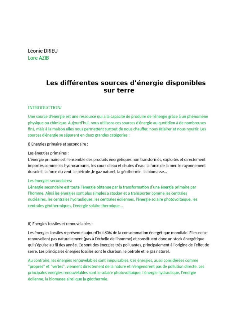 Sources d'énergie : fossiles et renouvelables | PDF | Économie ...