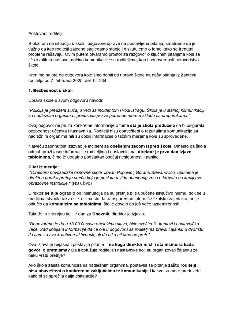 Reakcija Na Odgovor Uprave I Dodatna Pitanja | PDF