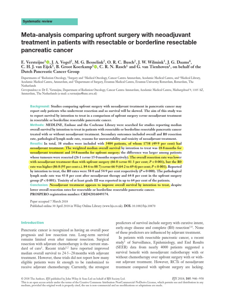 Meta-Analysis Comparing Upfront Surgery to Neoadjuvant Treatment in Patients With Resectable or ...