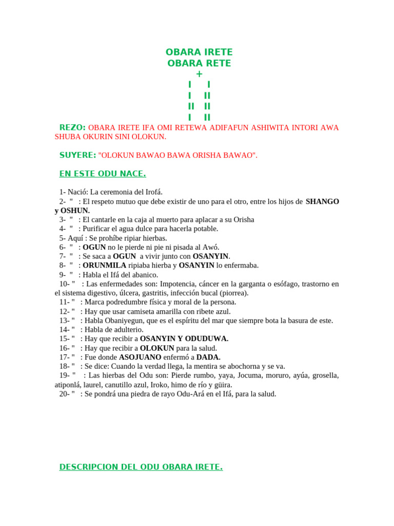 Significado y consejos de Obara Irete | PDF