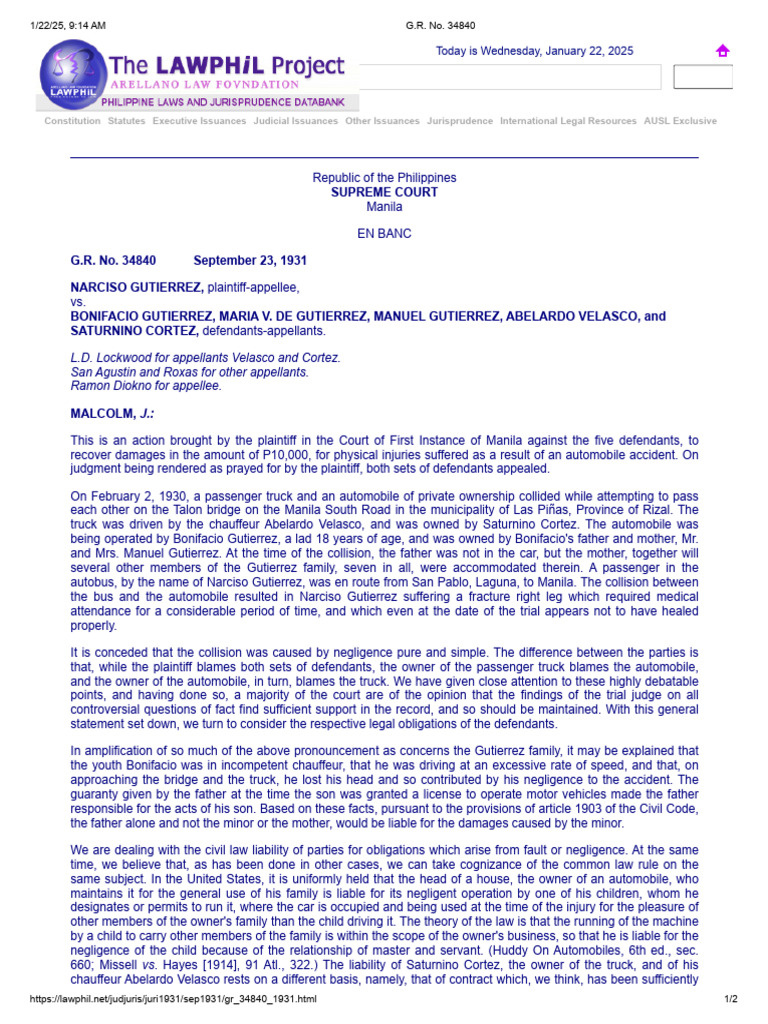 20 Gutierrez vs. Gutierrez, 56 Phil. 177 | PDF | Negligence | Legal ...