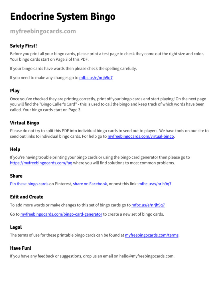 Endocrine_System_Bingo (Final) | PDF | Endocrine System | Hormone