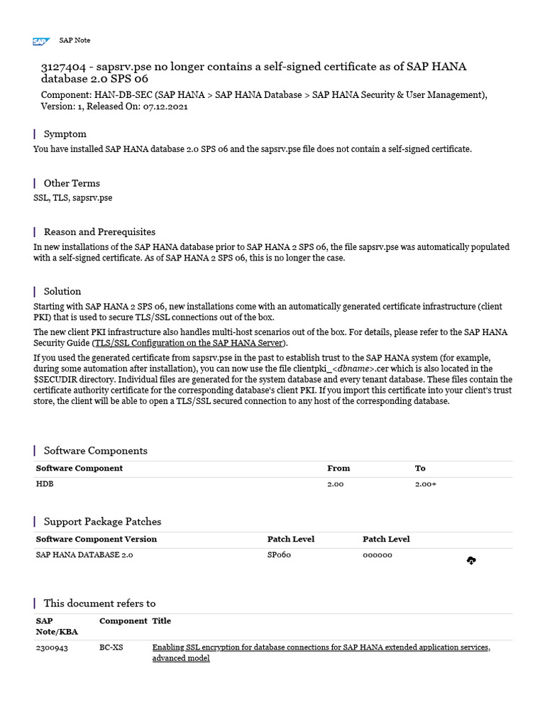 SAP HANA SPS 06: PSE Changes Explained | PDF | Public Key Certificate ...