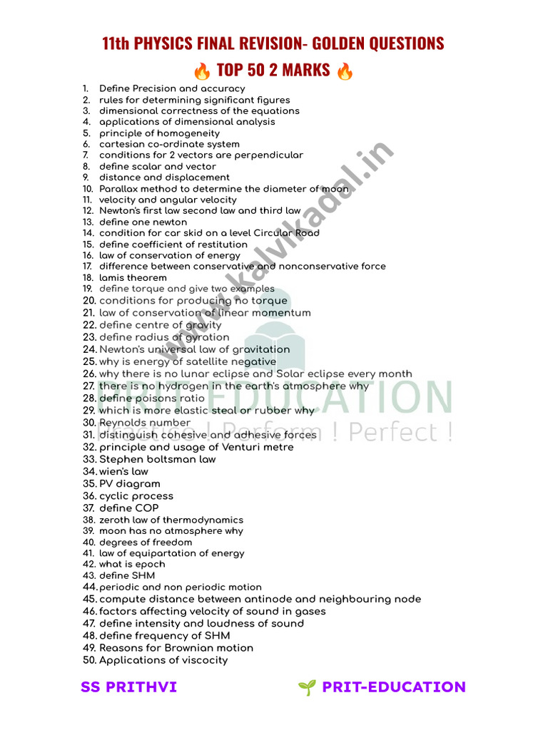11 Phy Final Golden 2 Marks-4 | PDF