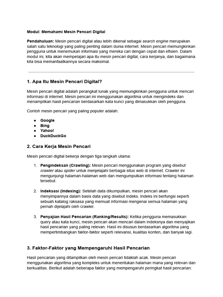 Panduan Mesin Pencari Digital | PDF