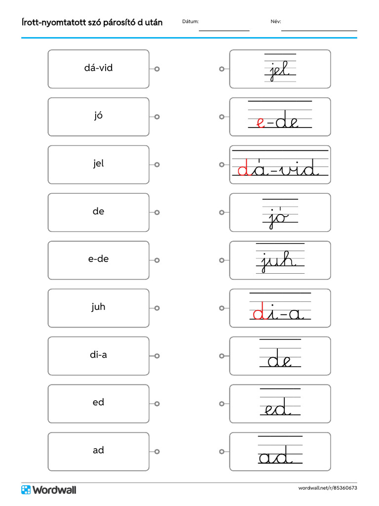 Írott Nyomtatott Szó Párosító D Után Match Up Vonalas Rajz | PDF