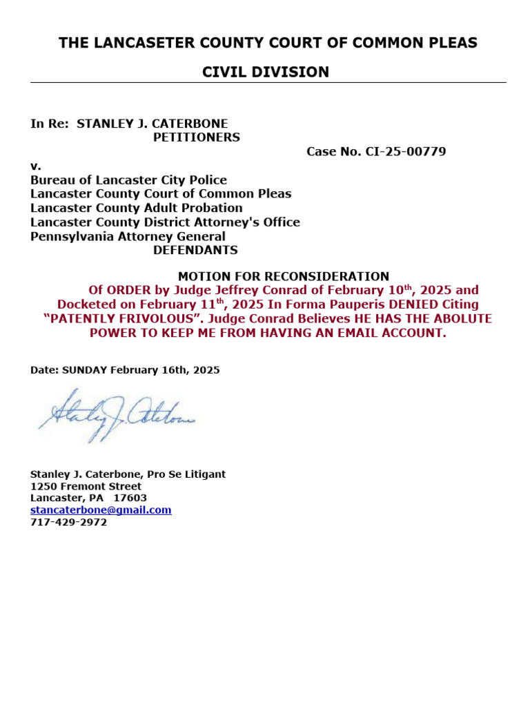 The Lancaseter County Court of Common Pleas Civil Division: Date ...