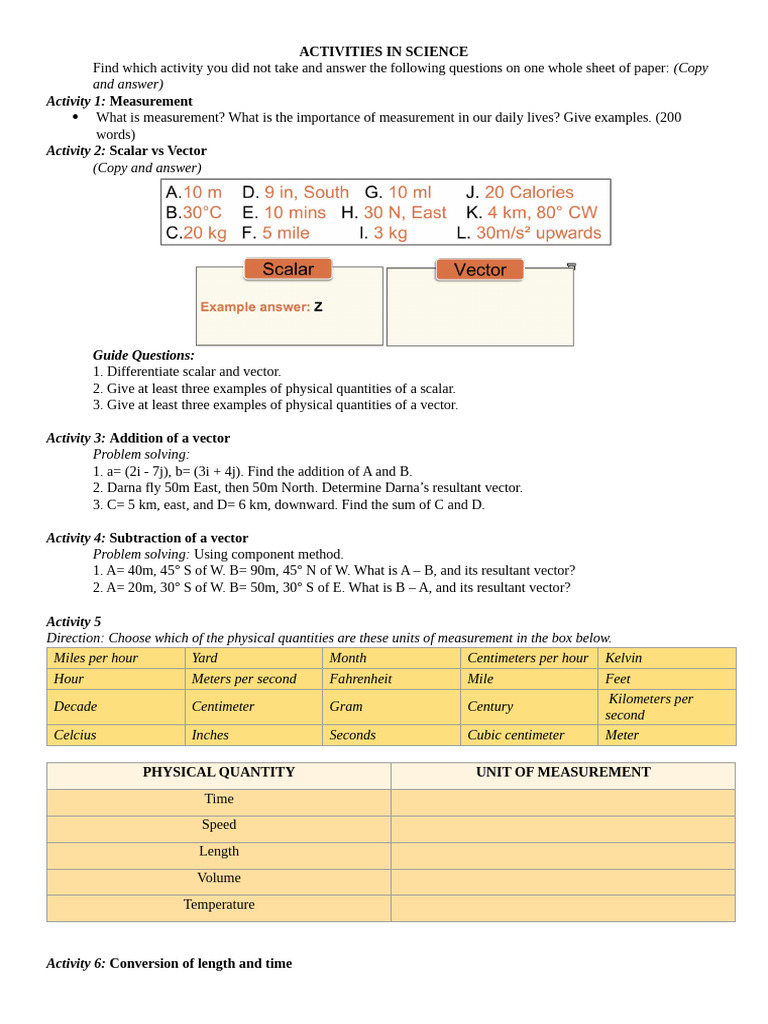 ACTIVITIES IN SCIENCE 4rth Grading | PDF | Velocity | Euclidean Vector