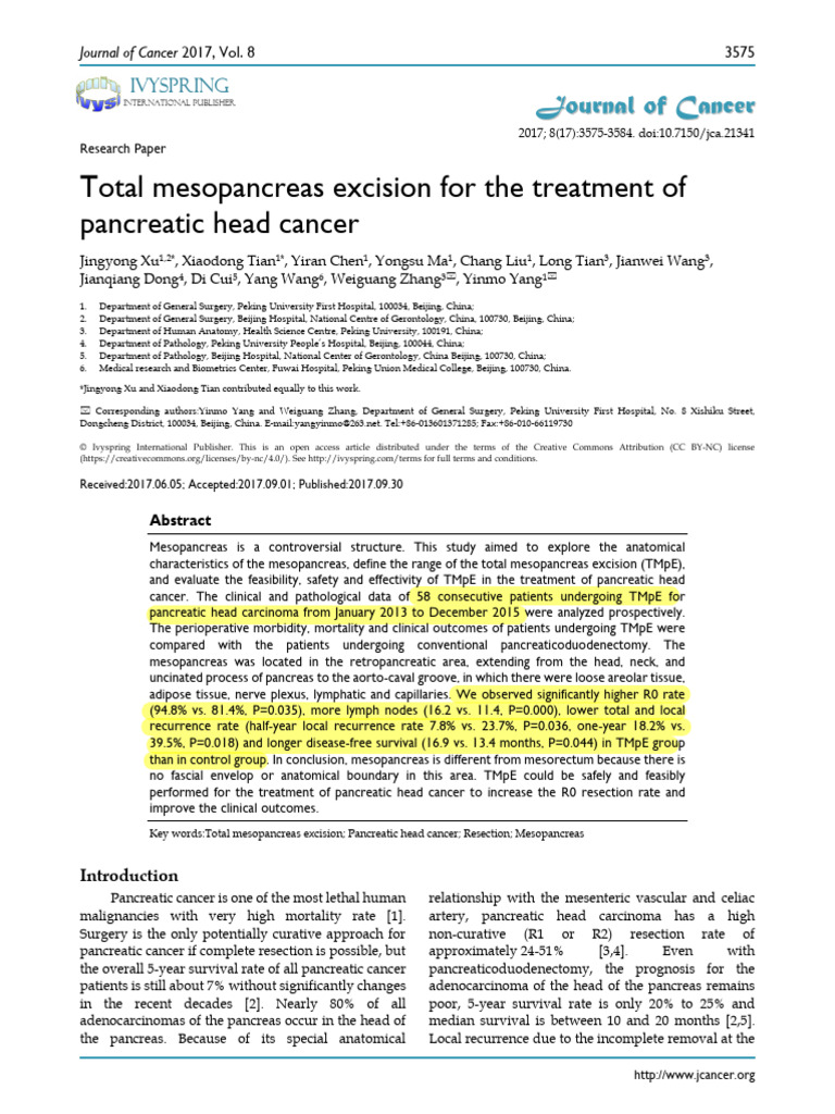 Total Mesopancreas Excision For The Treatment of Pancreatic Head Cancer ...