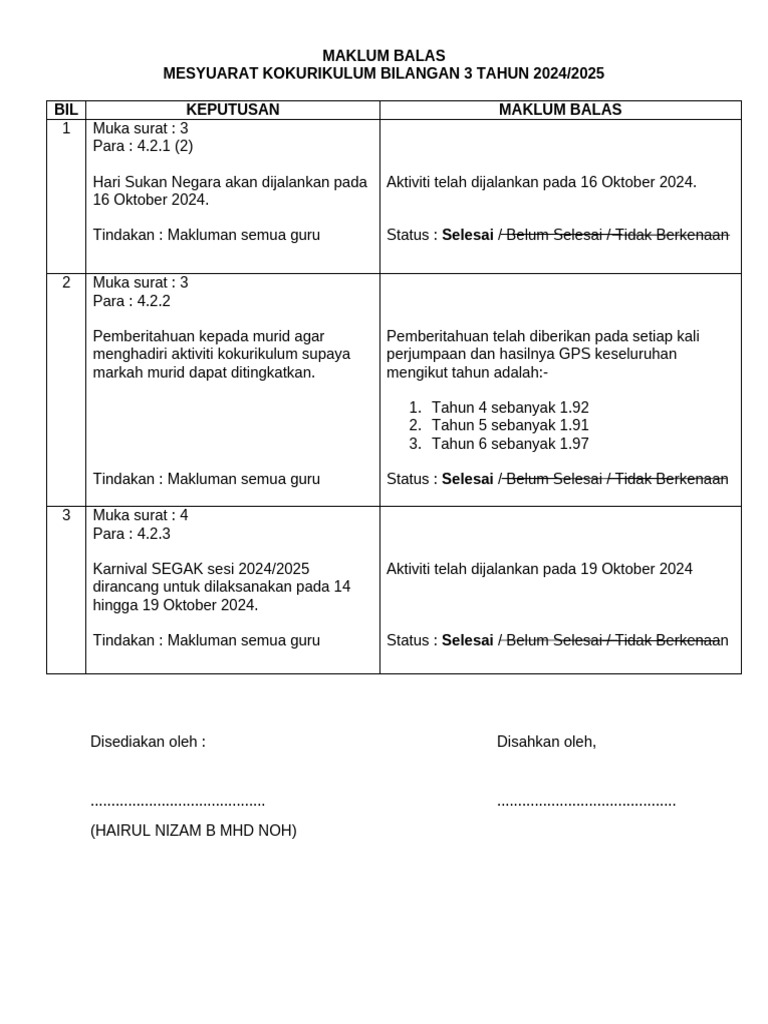 MAKLUM BALAS Bill 3 | PDF