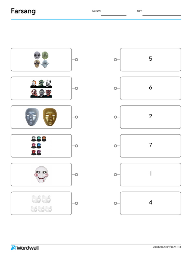 Farsang-Match-Up-Vonalas-Rajz Számolás 7-Ig. | PDF