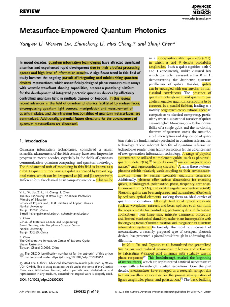 Advanced Photonics Research - 2024 - Li | PDF | Photon | Nonlinear Optics
