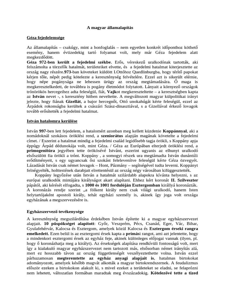 A Magyar Államalapítás | PDF