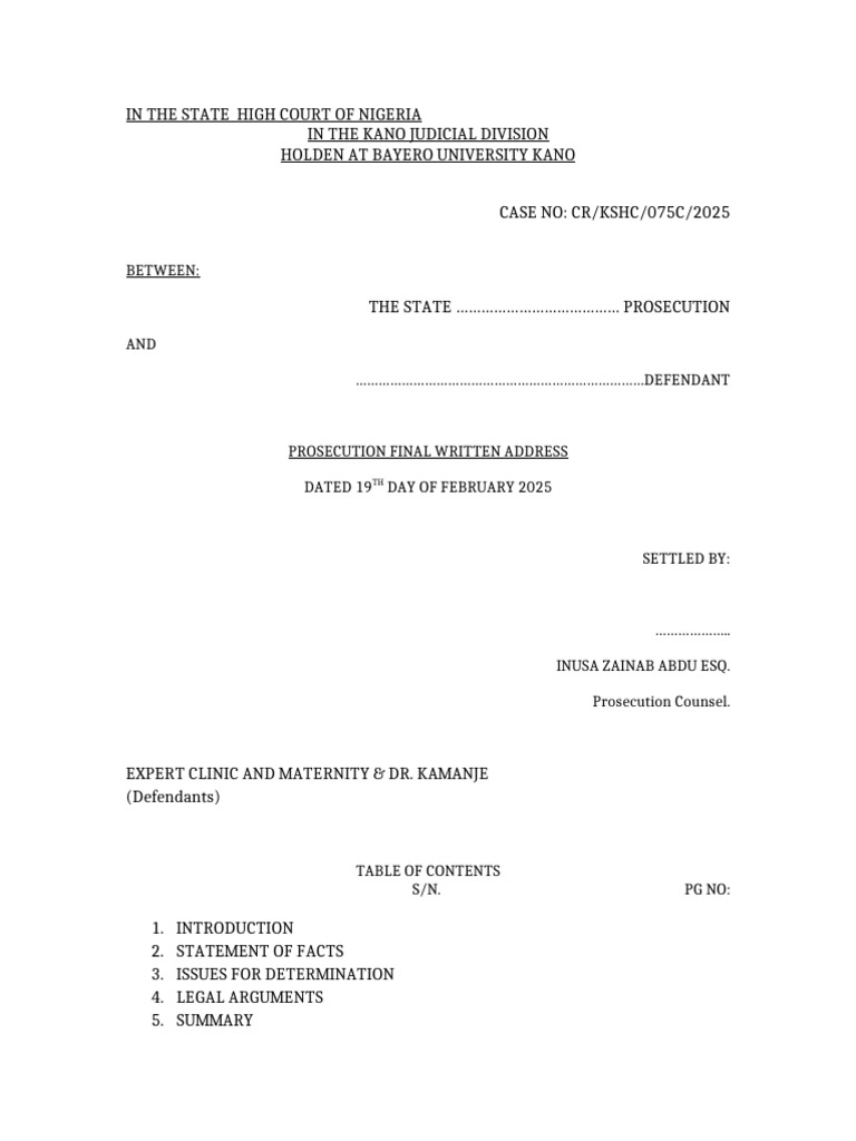 Prosecution Final Written Address | PDF | Informed Consent | Prosecutor