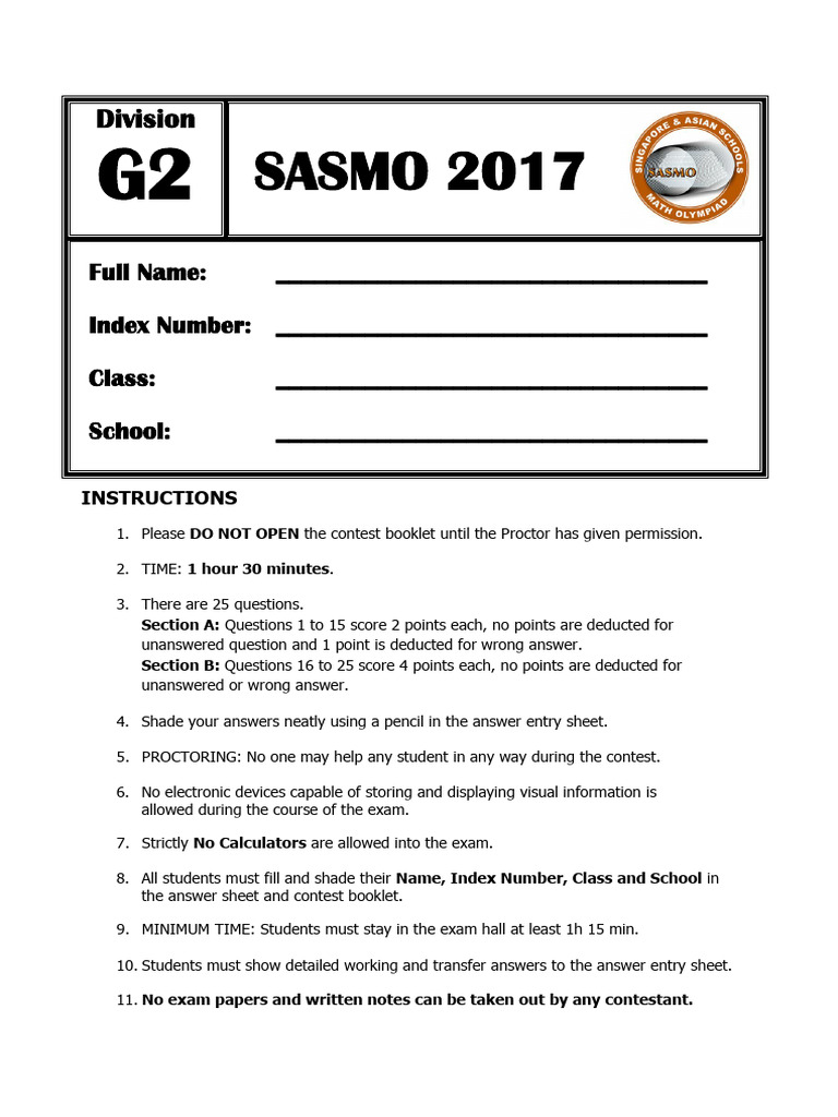 SASMO 2017 Grade 2 Contest Paper | PDF