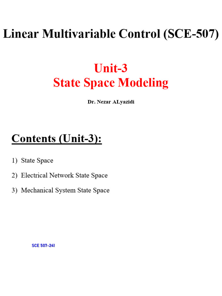 Lecture 4 State Space Modeling Pdf Equations Nonlinear System