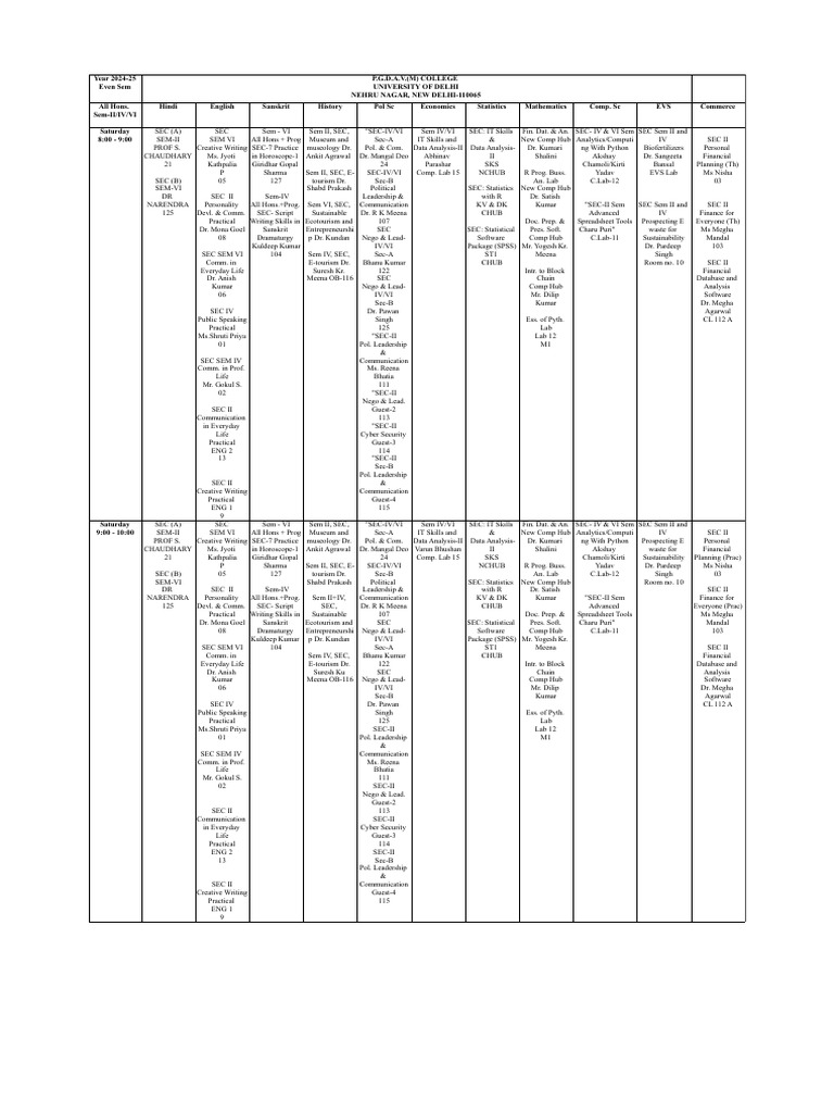 Students Timetable Even 2024-25 XLSX - SEC | PDF | Data | Computing