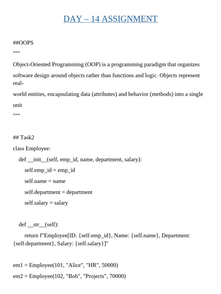 Day - 14 Assignment Solutions | PDF | Method (Computer Programming) | Object Oriented Programming