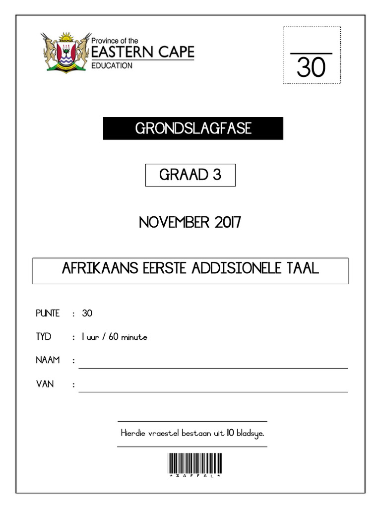 Afrikaans Fal Gr3 Nov2017 QP | PDF