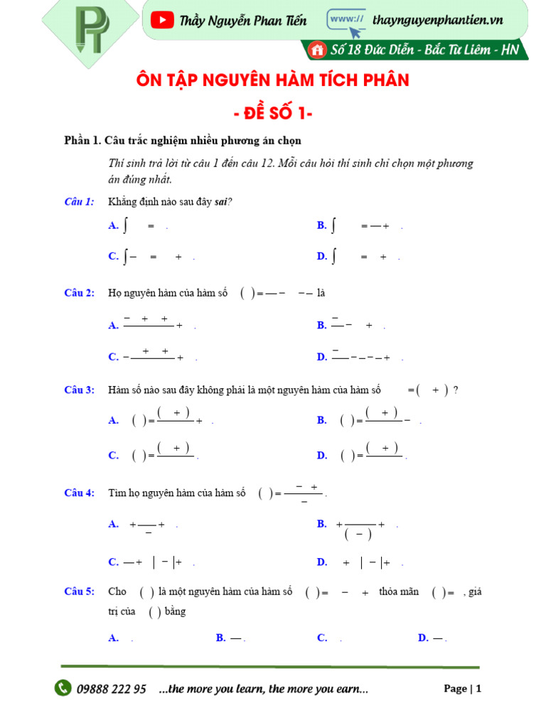 Đề Ôn Tập Số 1 - BT | PDF