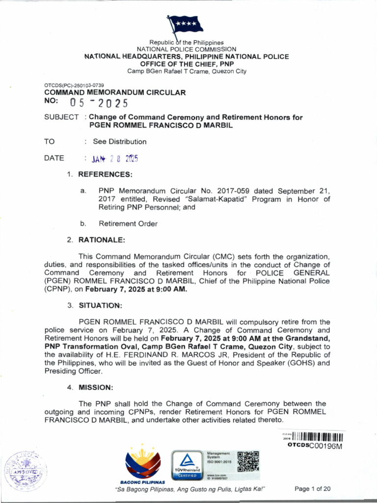 Retirement Honors for PGEN Marbil | PDF | Philippines