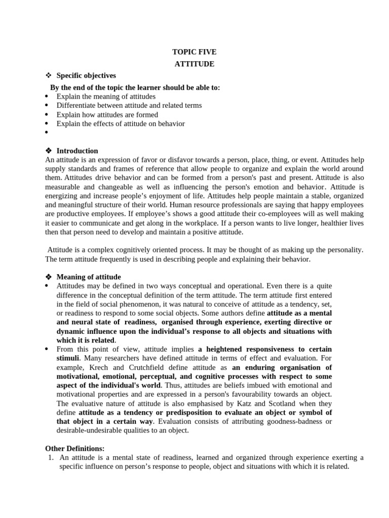 Topic 4 Attitude | PDF | Attitude (Psychology) | Affect (Psychology)