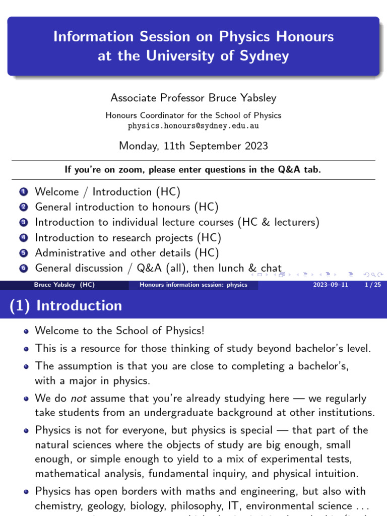 Physics Honours Information Session 2023 | PDF | Physics | Science