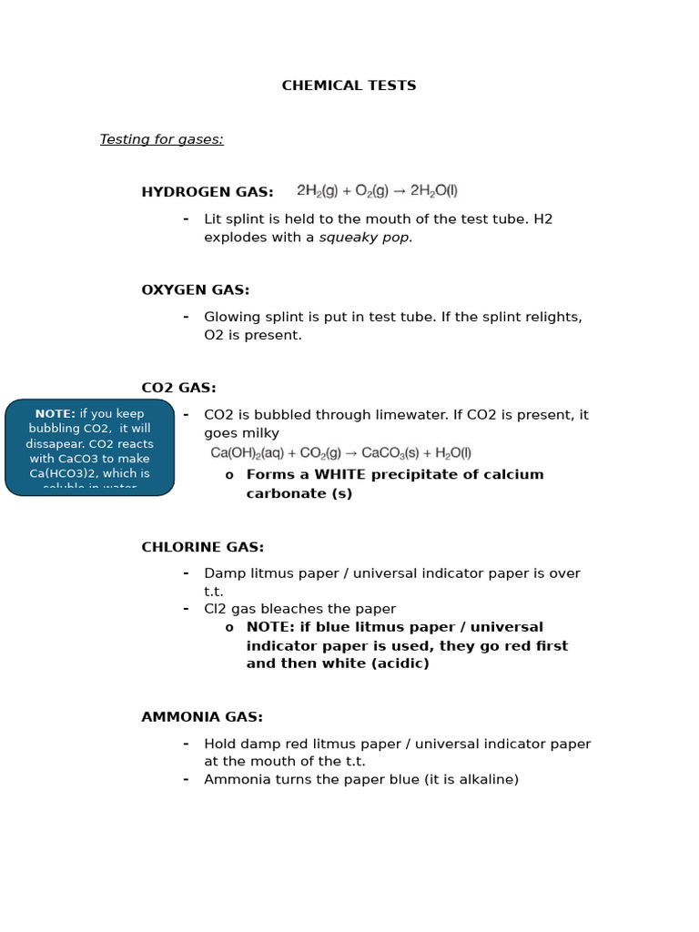 Chemical Tests for Gases and Ions | PDF | Ammonium | Sulfate